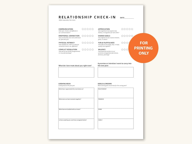 Annual Relationship Check-in Printable | Couples Relationship ...