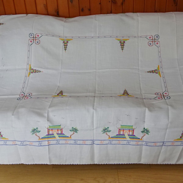 Cross Stitch Linen Tablecloth - Etsy