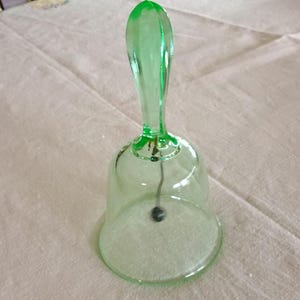 Vintage Depression Green Glass Dinner Bell With Crystal Facetted Handle ...