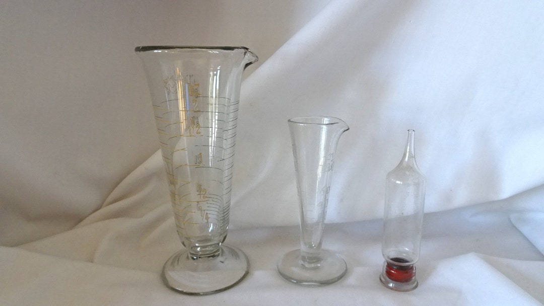Vintage Conical Measuring Beakers and Medical Glass Surgical Suction ...