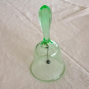 Vintage Depression Green Glass Dinner Bell With Crystal Facetted Handle ...