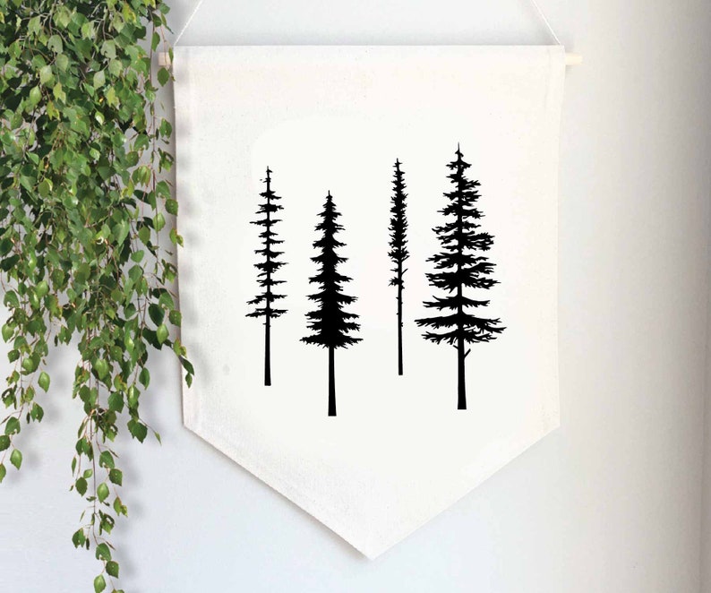 Tree Silhouettes-canvas Banner-fabric Wall Hanging-wall Banner-single ...