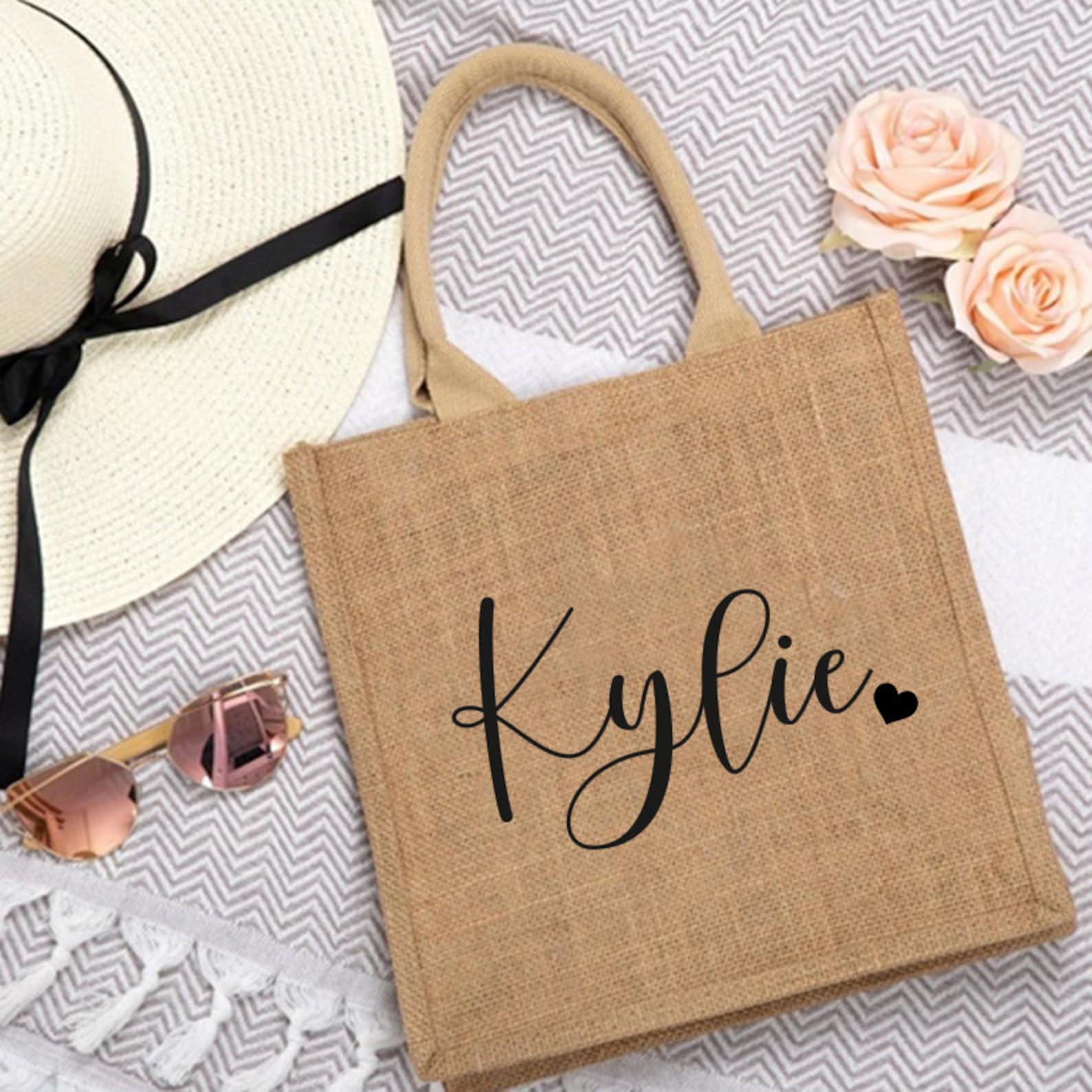 Custom personalized jute tote bag Beach wedding Jute Beach | Etsy