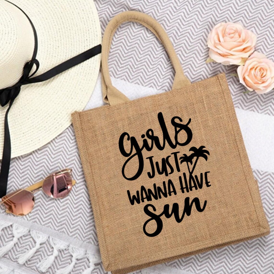 Girls Just Wanna Have Sun Jute Tote Bag Beach Wedding Jute | Etsy