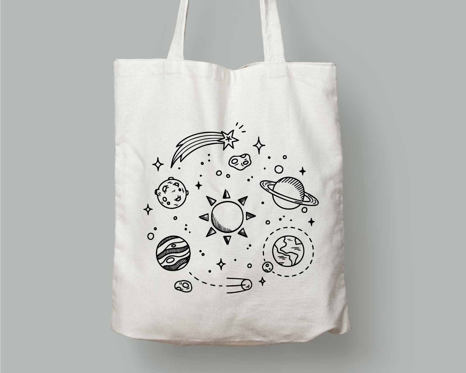 Space Illustration Tote Bag Planets Hand Printed Tote | Etsy