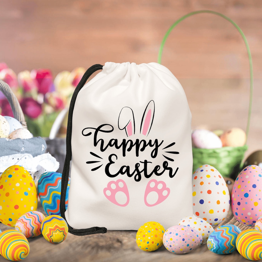 Custom Happy Easter Bunny Paw Bags - Fluffy Rabbit Custom Bags - Easter ...