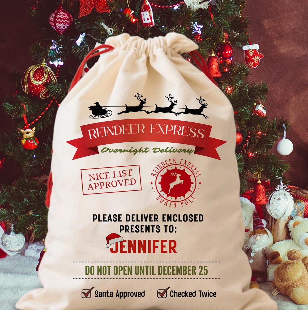 Personalized Reindeer Express North Pole Christmas Gift Bags, Stocking ...