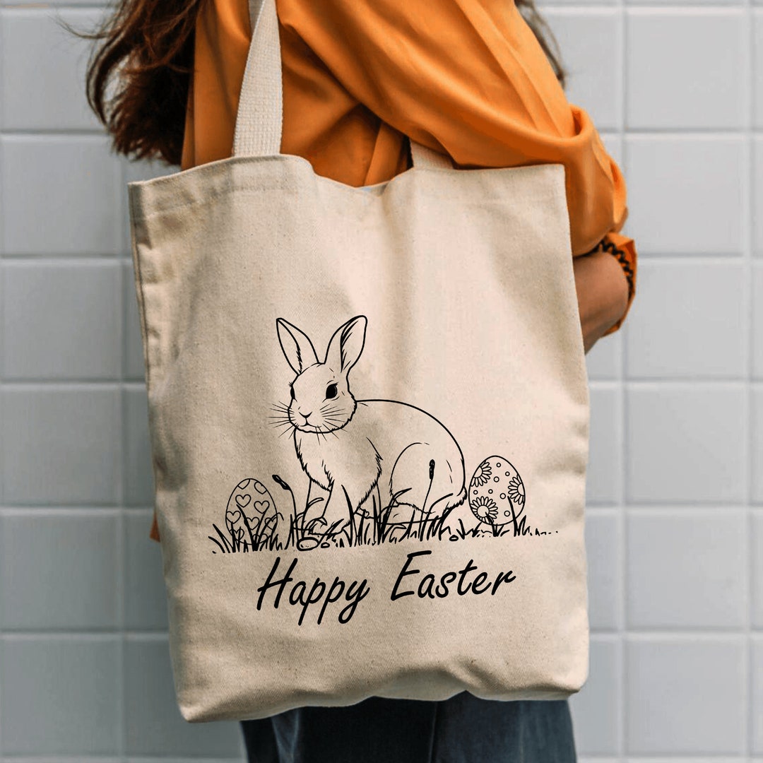 Happy Easter Tote Bags - Modern Easter Party Tote Bags - Hoping Bunny ...