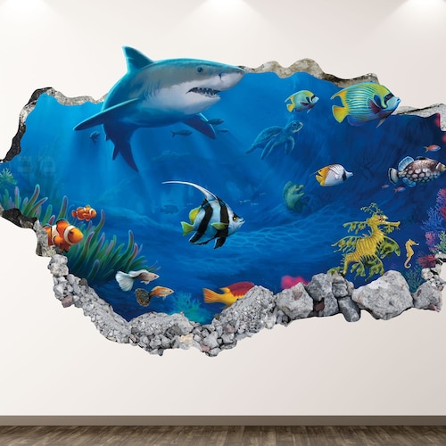 Aquarium Wall Decal Ocean Fish 3D Smashed Wall Art Sticker | Etsy