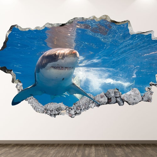 Shark Wall Decal Great White Shark Jaws Window Frame - Etsy