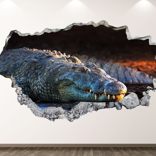Crocodile Wall Decal Animal 3D Smashed Wall Art Sticker Kids - Etsy