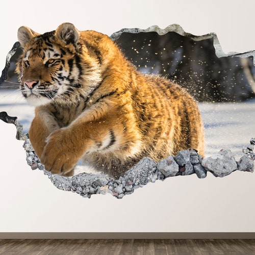 Tiger Wall Decal Jungle 3D Smashed Wall Art Sticker Kids - Etsy