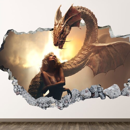 Dragon Wall Decal Space Fire Fantasy 3D Smashed Wall Art - Etsy
