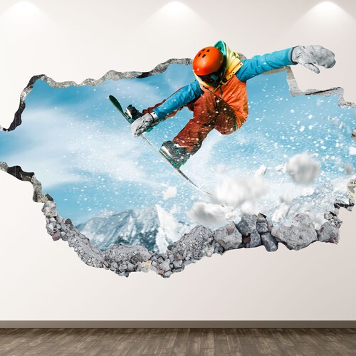 Snowboard Wall Decal Snow 3D Smashed Wall Art Sticker Kids - Etsy