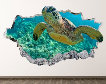 Turtle Wall Decal Ocean Animal 3D Smashed Wall Art Sticker | Etsy