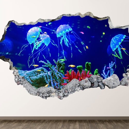 Aquarium Ocean Wall Decal Sea Animals 3D Smashed Wall Art - Etsy
