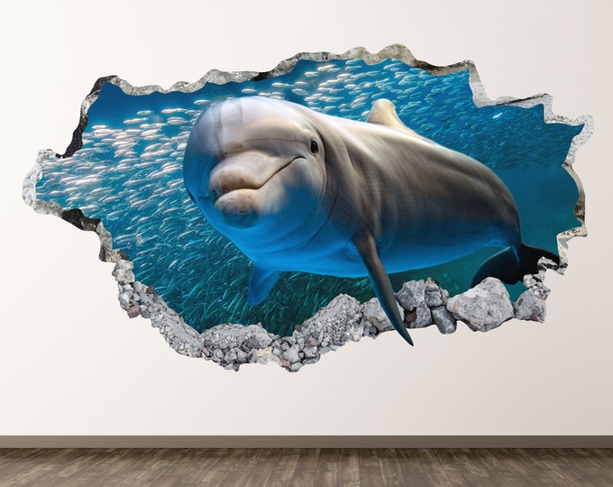 Wild Dolphin Wall Decal Ocean Animal 3D Smashed Wall Art - Etsy