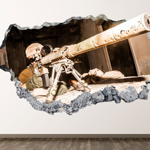 Sniper Wall Decal Soldier 3D Smashed Wall Art Sticker Kids - Etsy