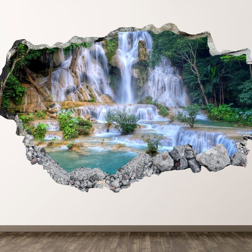Waterfall Wall Decal Landscape 3D Smashed Wall Art Sticker - Etsy