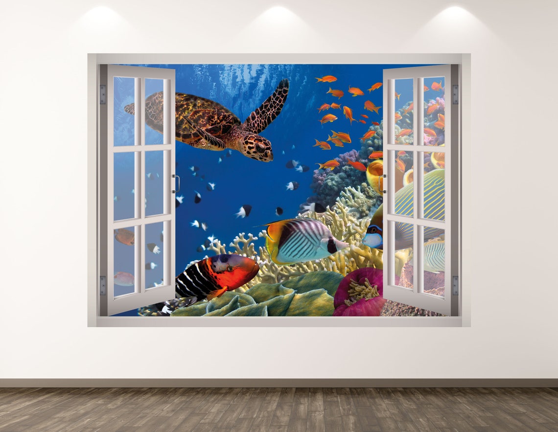 Aquarium Wall Decal Turtle Ocean 3D Window Wall Art Sticker | Etsy