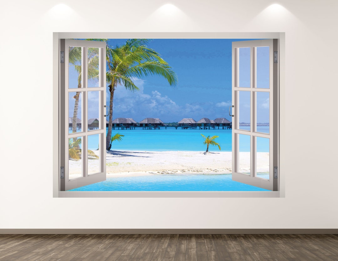 Summer Beach Wall Decal - Ocean 3D Window Wall Art Sticker Kids Decor ...