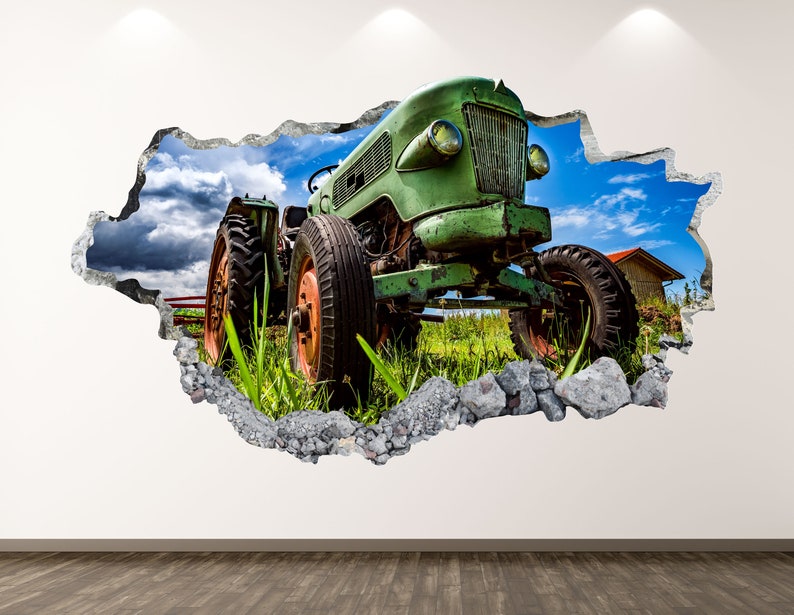 Farm Tractor Wall Decal Vintage 3D Smashed Wall Art Sticker - Etsy