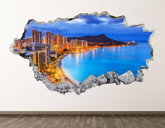 Hawaii Beach Wall Decal City 3D Smashed Wall Art Sticker - Etsy