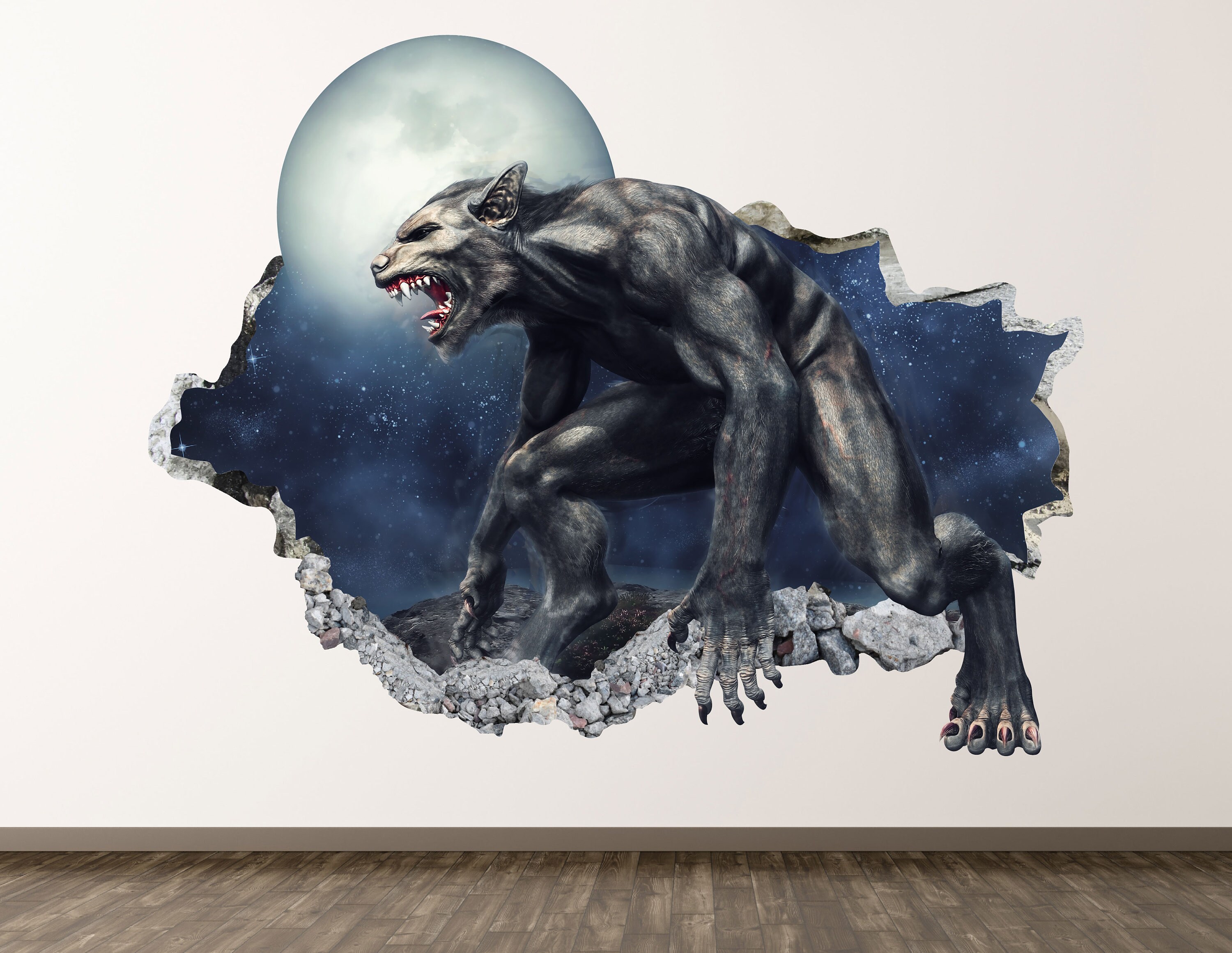 Werewolf Wall Decal Fantasy Creature 3D Smashed Wall Art - Etsy