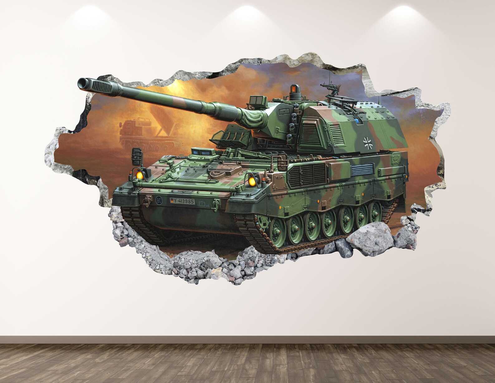 War Tank Wall Decal Camouflage 3D Smashed Wall Art Sticker - Etsy