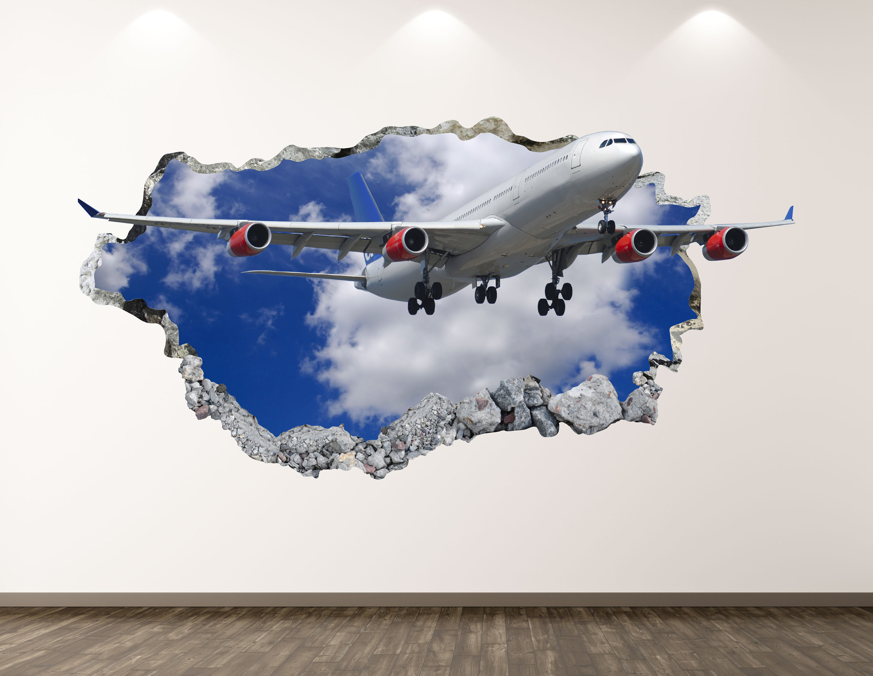 Airplane Wall Decal Jumbo Plane 3D Smashed Wall Art Sticker Kids Room ...