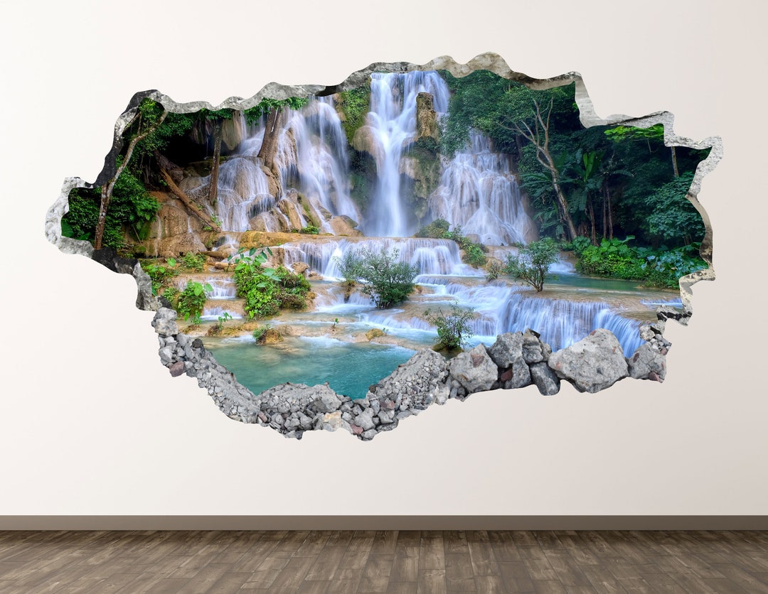 Waterfall Wall Decal - Landscape 3D Smashed Wall Art Sticker Kids Decor ...