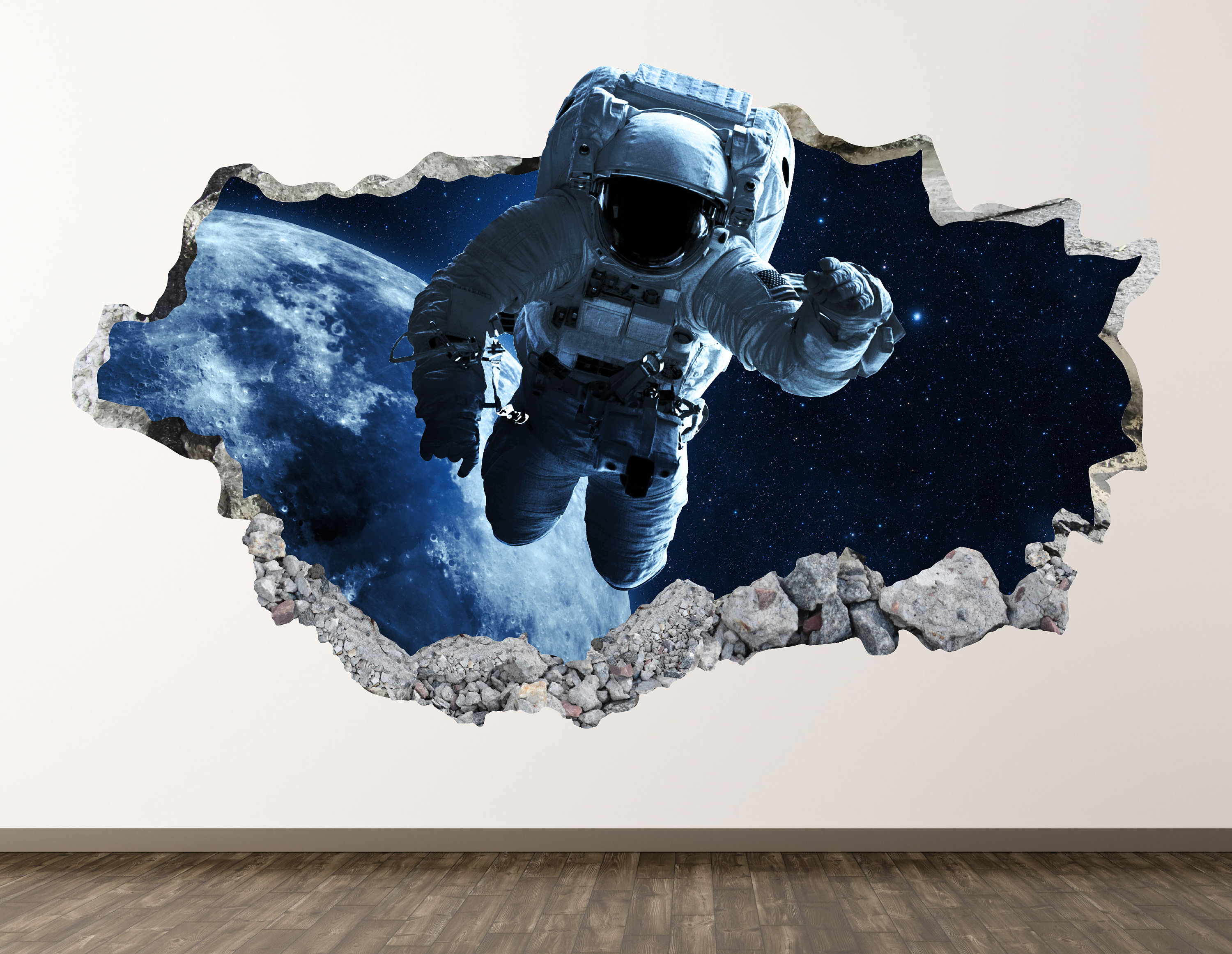 Astronaut Wall Decal Galaxy Space 3D Smashed Wall Art Sticker Kids ...