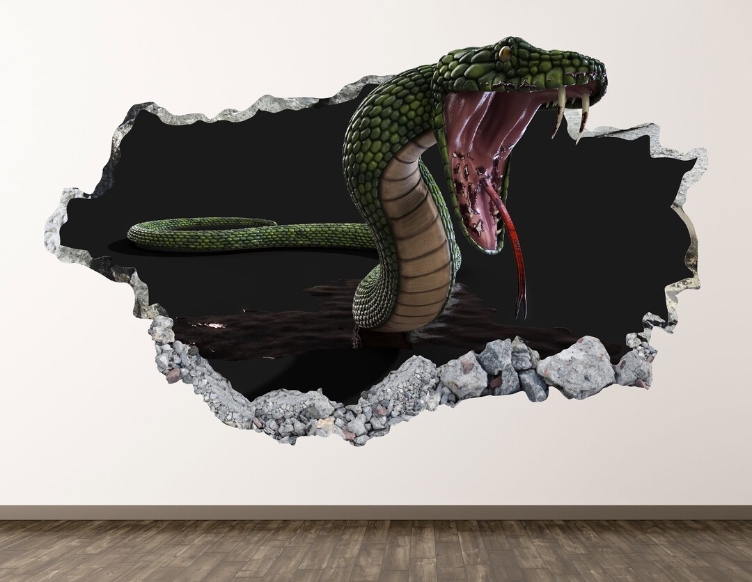 Cobra Snake Wall Decal - Animal 3D Smashed Wall Art Sticker Kids Decor ...