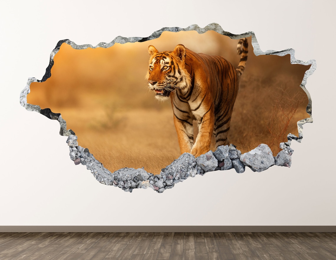 Tiger Wall Decal - Animal 3D Smashed Wall Art Sticker Kids Room Décor ...