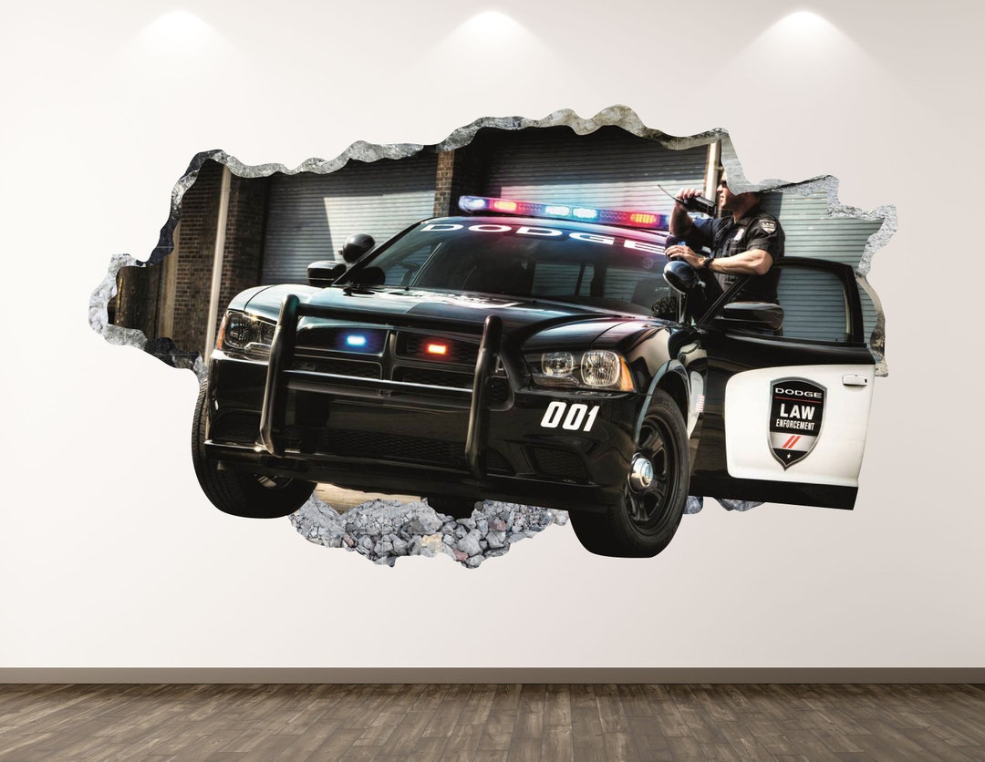 Police Car Wall Decal - Sport 3D Smashed Wall Art Sticker Kids Decor ...