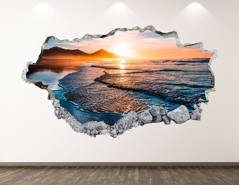 Beach Wall Decal Ocean Sunset 3D Smashed Wall Art Sticker - Etsy