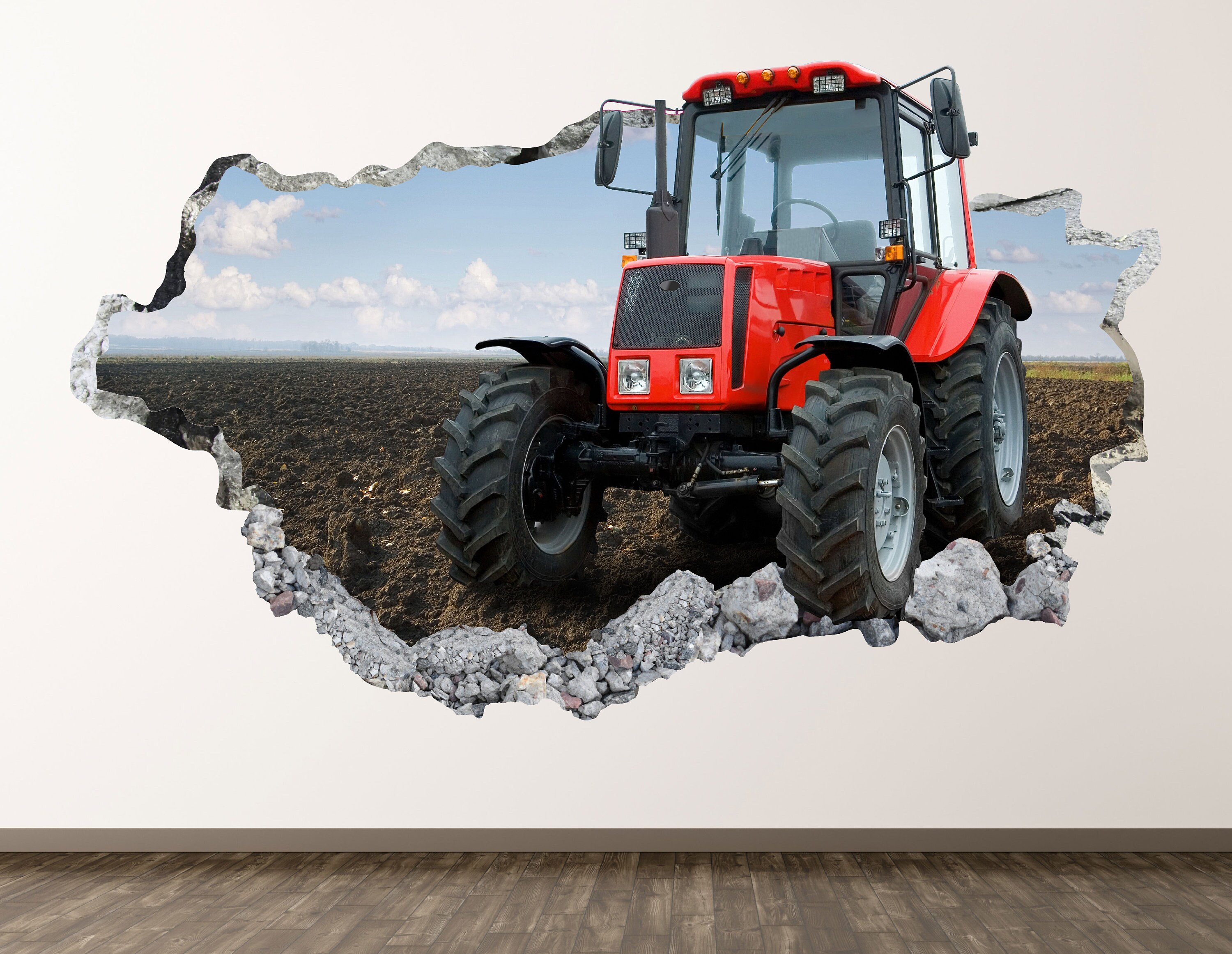Red Farm Tractor Wall Decal Rural Life 3D Smashed Wall Art - Etsy