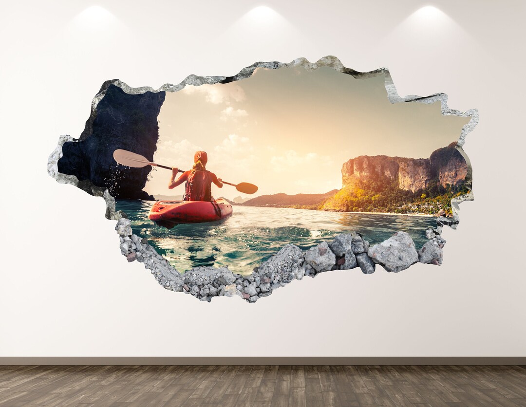Kayaking Wall Decal Beach 3D Smashed Wall Art Sticker Kids Room Decor ...