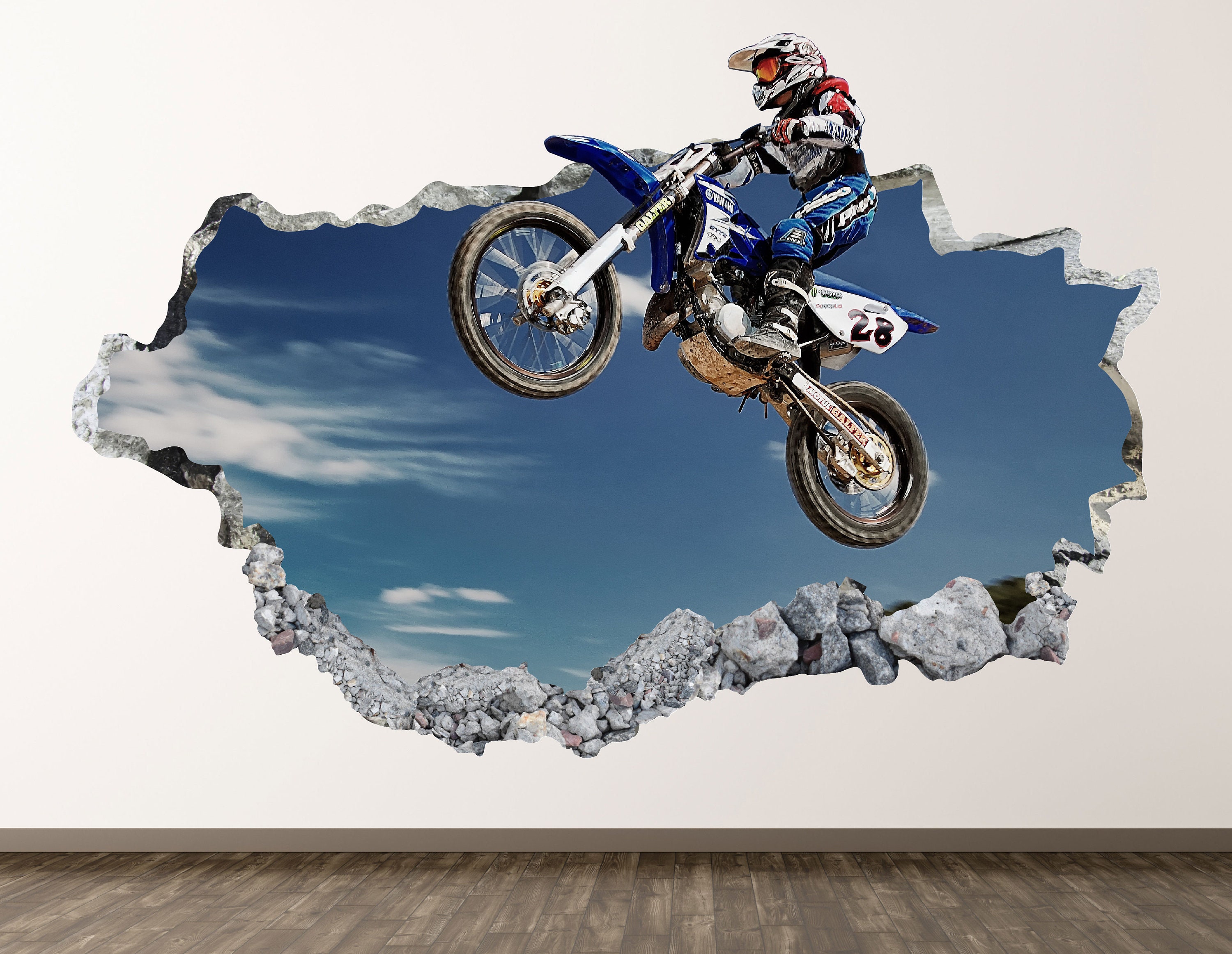 Motocross Wall Decal 3D Smashed Wall Art Sticker Kids Room - Etsy