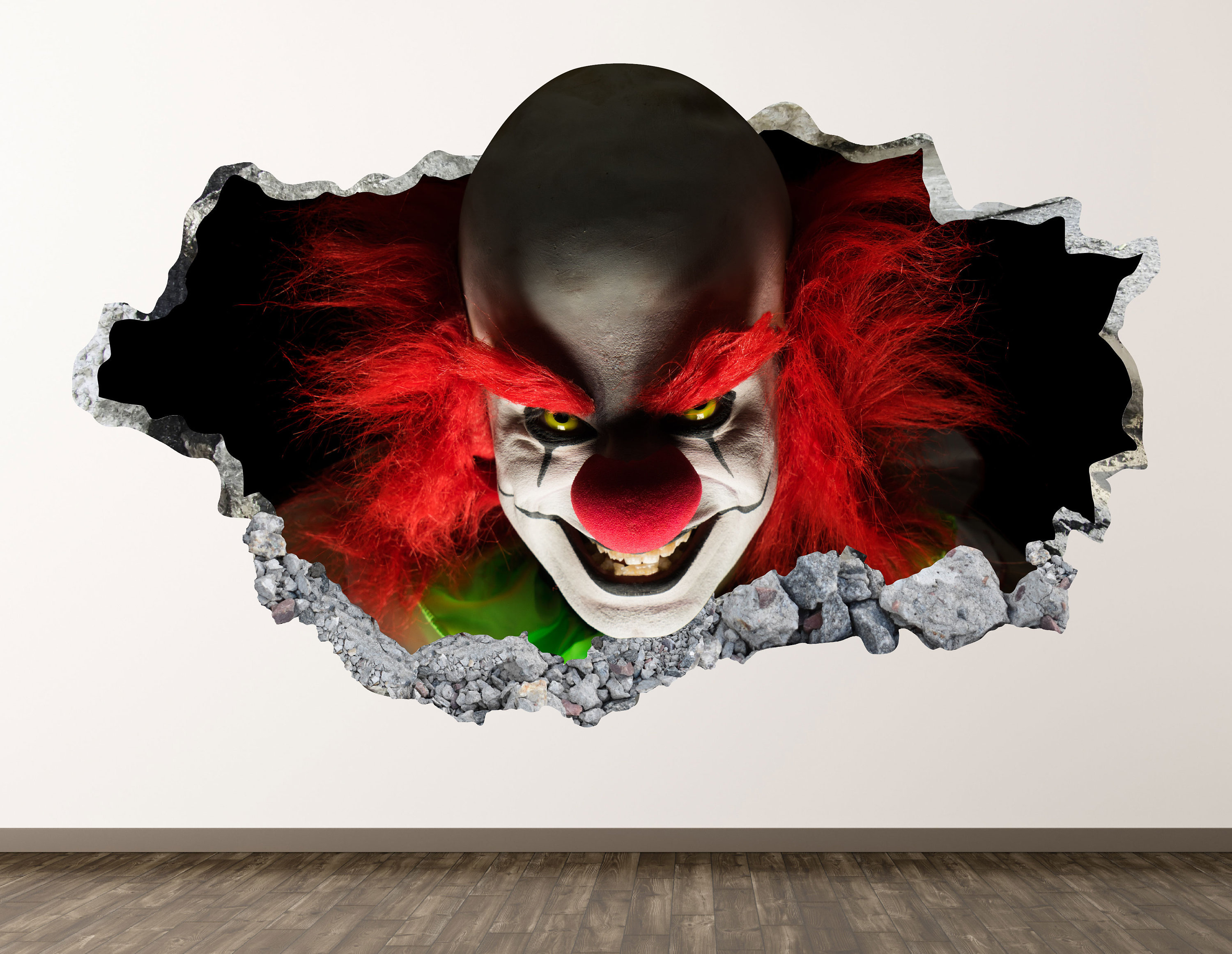 Scary Clown Wall Decal Horror House 3D Smashed Wall Art Sticker Kids ...