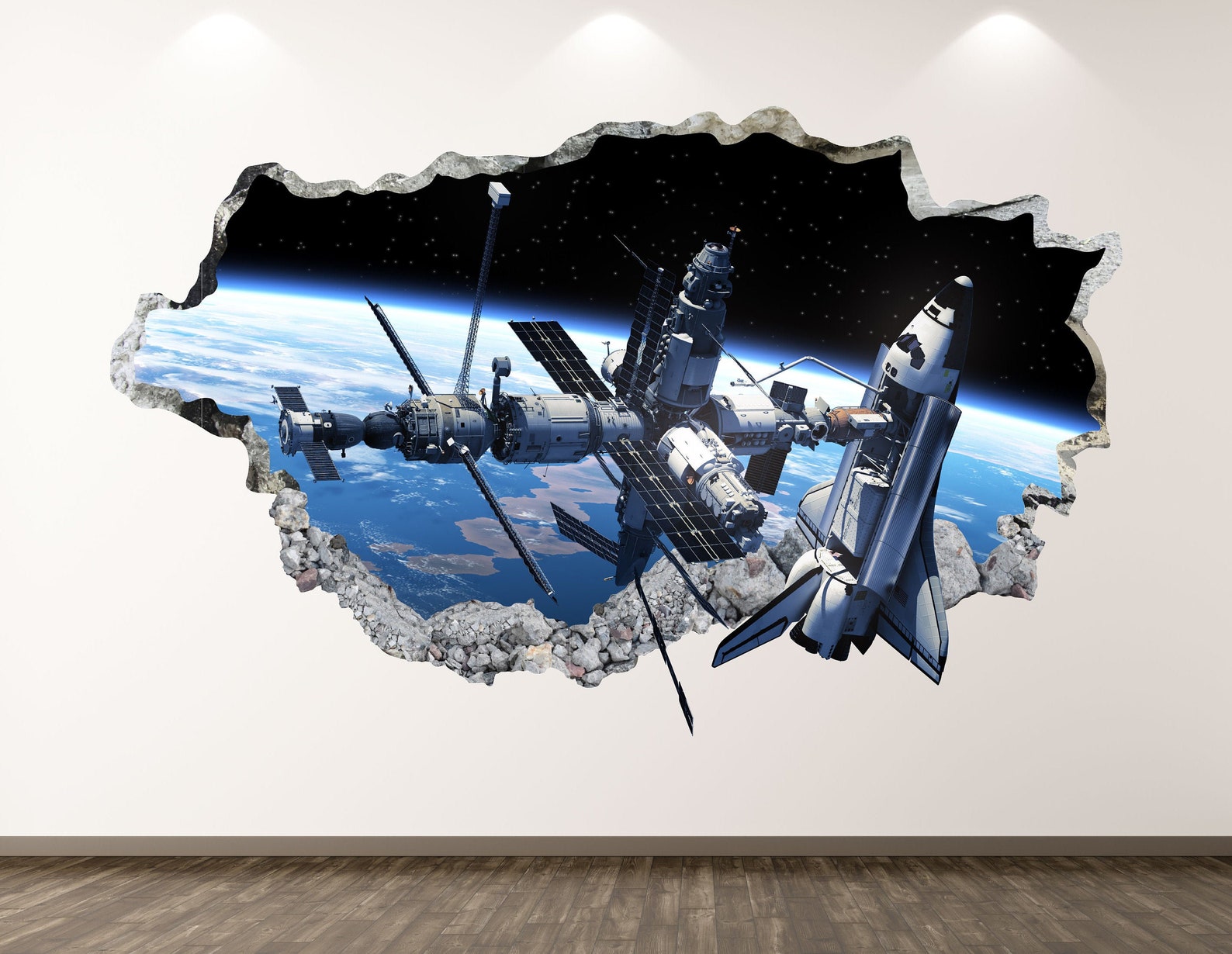 Space Station Wall Decal - Satellite Nasa 3D Smashed Wall Art Sticker ...