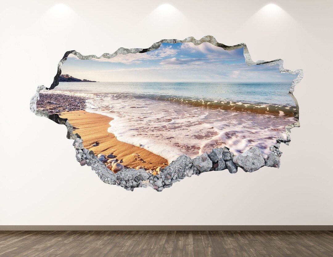 Beach Wall Decal Ocean Sand 3D Smashed Wall Art Sticker Kids Room Decor ...