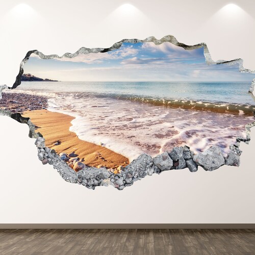 Beach Wall Decal Ocean Sand 3D Smashed Wall Art Sticker Kids - Etsy