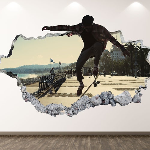 Skater Wall Decal Skateboarding 3D Smashed Wall Art Sticker - Etsy