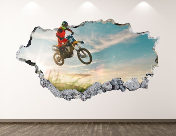 Motocross Wall Decal Motorcycle Racing 3D Smashed Wall Art - Etsy