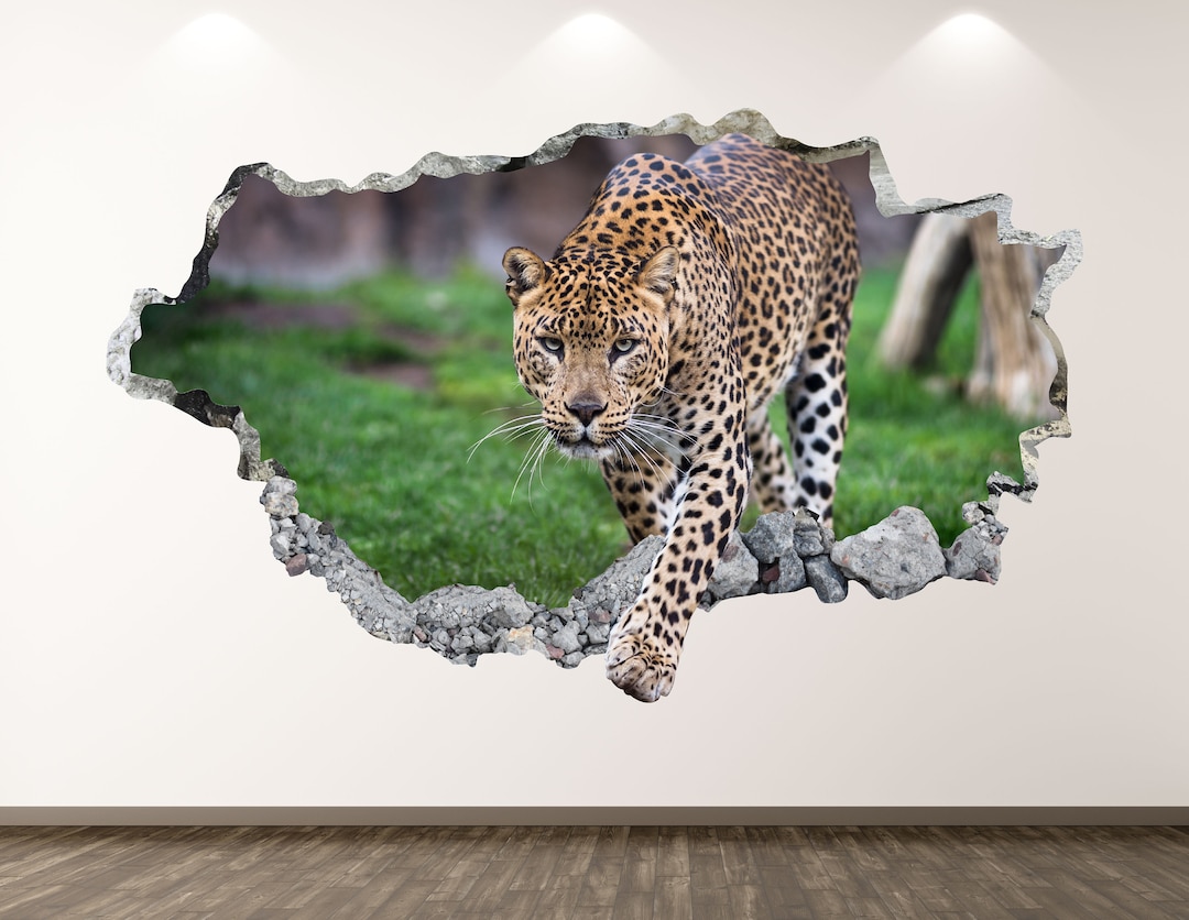 Leopard Wall Decal - Animal 3D Smashed Wall Art Sticker Kids Decor ...