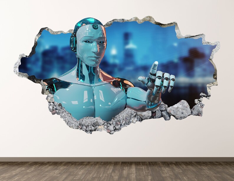 Robot Wall Decal Future 3D Smashed Wall Art Sticker Kids - Etsy