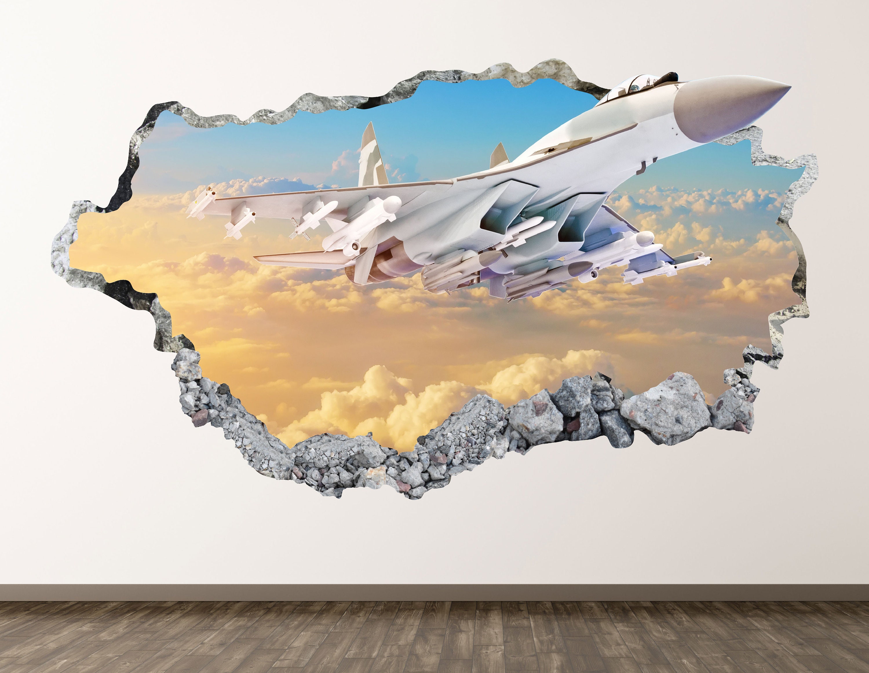 Military Aircraft Wall Decal Jet Airplane 3D Smashed Wall - Etsy