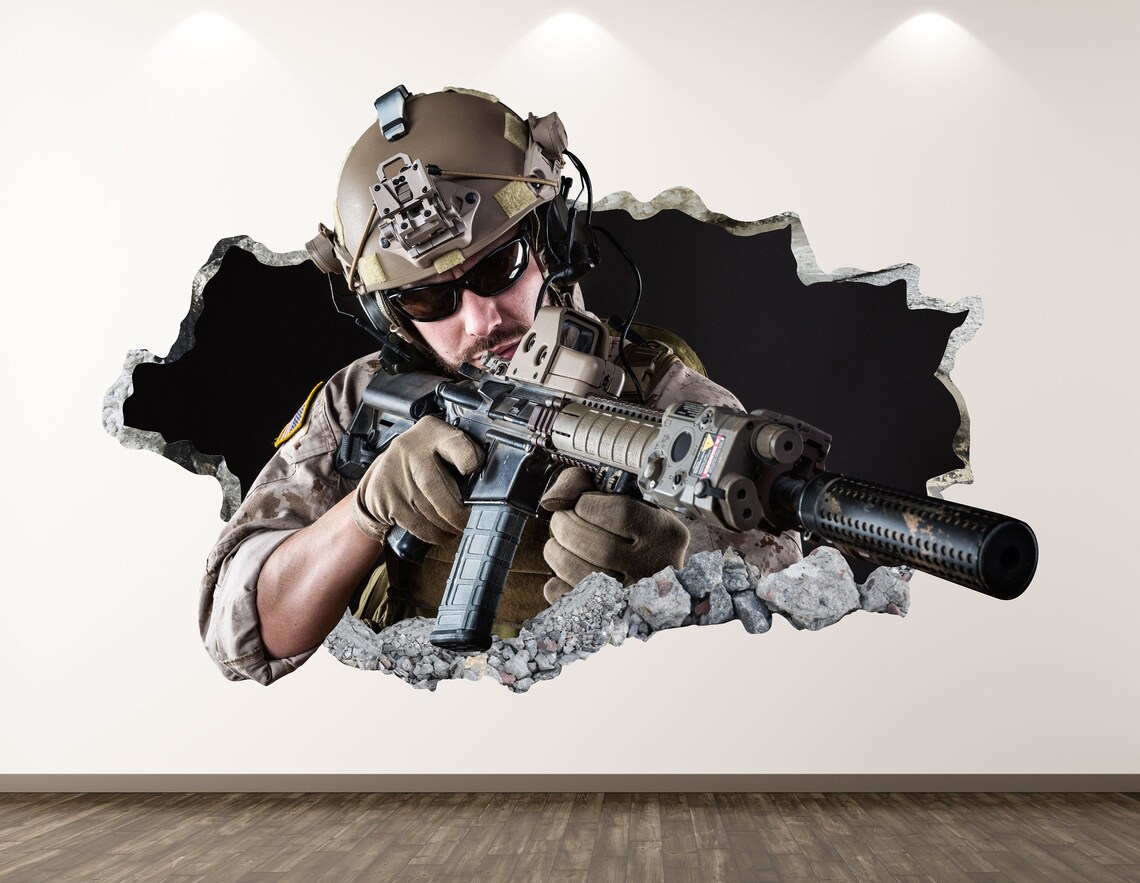 Soldier Wall Decal Game 3D Smashed Wall Art Sticker Kids - Etsy