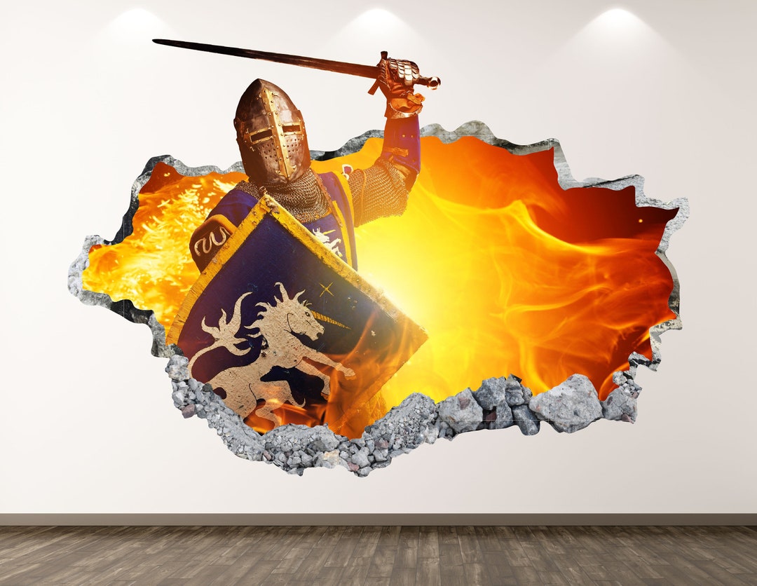 Knights Battle Wall Decal - History 3D Smashed Wall Art Sticker Kids ...